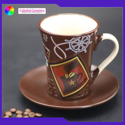 Modern Coffee Ceramic Cup And Saucer Unique Design Eco - Friendly
