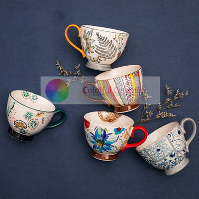 400ml Diy Hand Painted Coffee Mugs Unique Design With Foot Stand