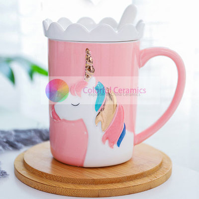 370ml Promotional Ceramic Coffee Mugs Household Cute With Dolomite Lid