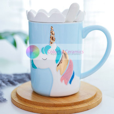 370ml Promotional Ceramic Coffee Mugs Household Cute With Dolomite Lid