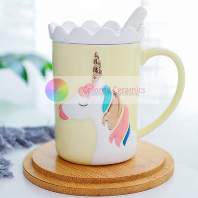 370ml Promotional Ceramic Coffee Mugs Household Cute With Dolomite Lid