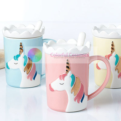 370ml Promotional Ceramic Coffee Mugs Household Cute With Dolomite Lid