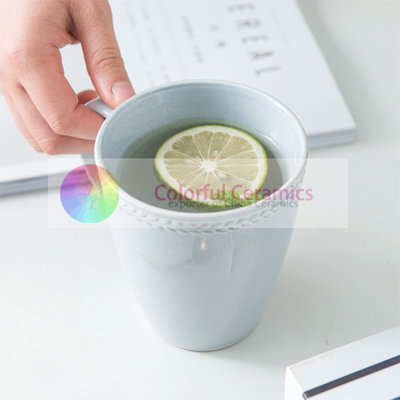 360ml Embossed Creactive Glazed Coffee Mugs Custom Printed Ceramic Coffee Mugs