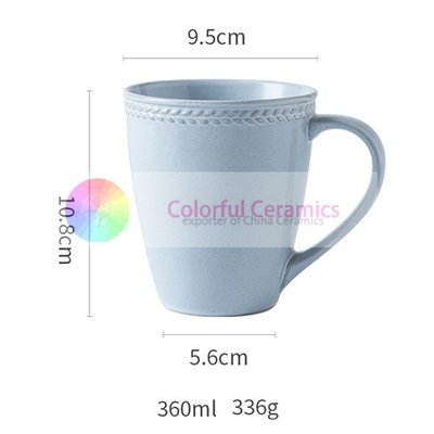 360ml Embossed Creactive Glazed Coffee Mugs Custom Printed Ceramic Coffee Mugs
