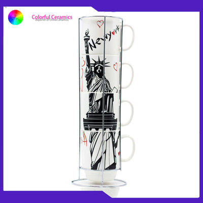 City Memorial Ceramic Coffee Mug Set Stackable Unique Coffee Mug Sets With Decal