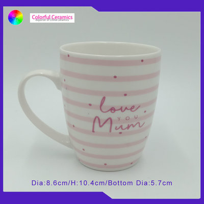 Promotional Bone China Coffee Mugs Food Contact Safe Pink Stripe Pattern