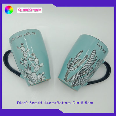 Tall Silkscreen Printing Handmade Stoneware Mugs For Hotel Restaurant