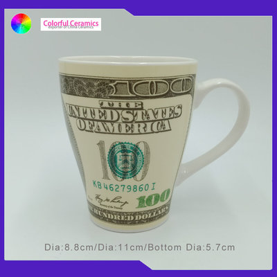 Eco - Friendly Promotional Ceramic Coffee Mugs Money Pattern Food Safe Type