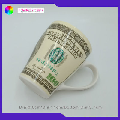 Eco - Friendly Promotional Ceramic Coffee Mugs Money Pattern Food Safe Type