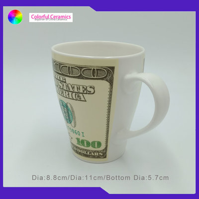Eco - Friendly Promotional Ceramic Coffee Mugs Money Pattern Food Safe Type