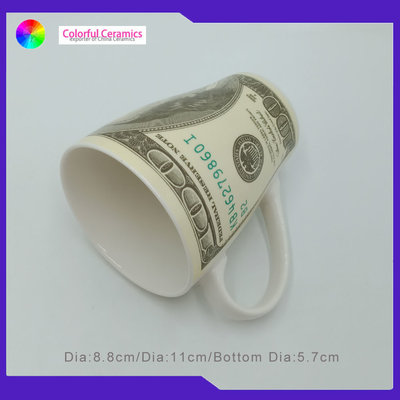 Eco - Friendly Promotional Ceramic Coffee Mugs Money Pattern Food Safe Type