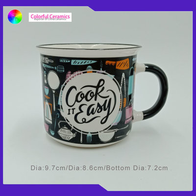Imitation Enamel Custom Printed Ceramic Coffee Mugs Round With Decals