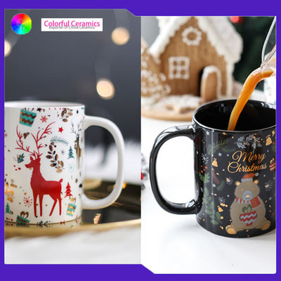 Cappuccino Black Stoneware Christmas Mugs Funny Ceramic Coffee Cup