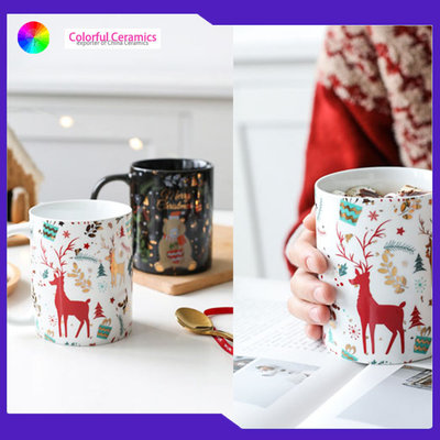 Cappuccino Black Stoneware Christmas Mugs Funny Ceramic Coffee Cup