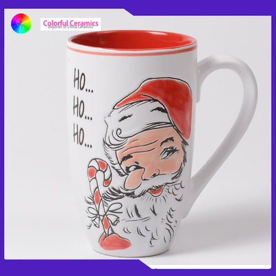 Tall 600ml Hand Painted Christmas Mugs Colorful Santa Claus Pattern
