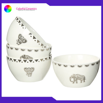 Breakfast Family Soup Handmade Ceramic Bowls Exotic Elephant Pattern