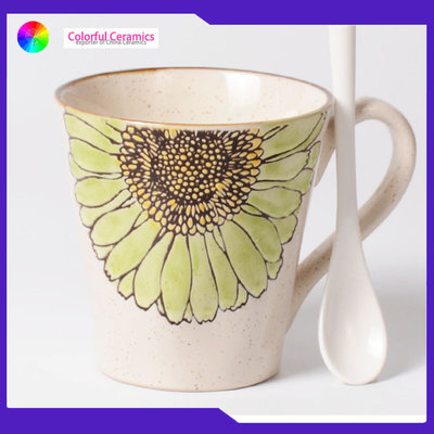 Sesame Glaze Handmade Stoneware Coffee Mugs 10.5cm D*10.7cm H With Spoon