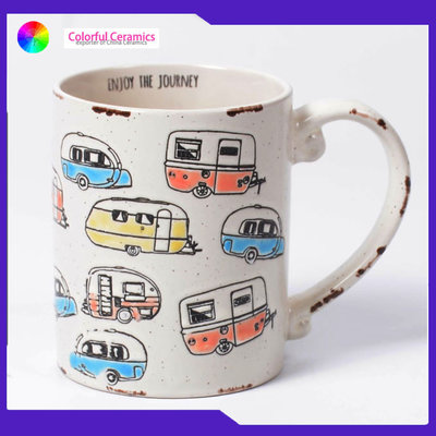 Hand painted cartoon car ceramic mugs old effect Can be customized coffee mug