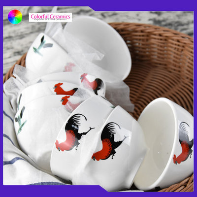 Vintage porcelain 5inch bowls  Chicken Boy decal  handmade ceramic soup bowl salad bowl