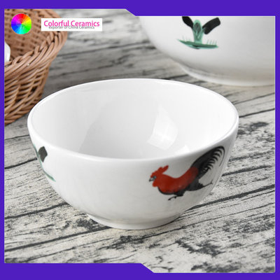 Vintage porcelain 5inch bowls  Chicken Boy decal  handmade ceramic soup bowl salad bowl