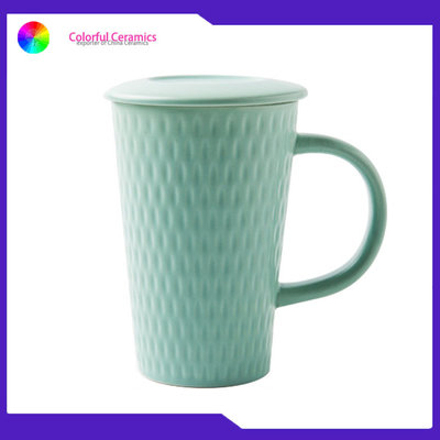 Ceramic cup tall coffee mugs V mug ceramic coffee mug with lid Custom Embossed Mugs