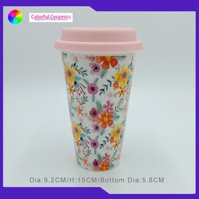 Silicon Lid Insulated Ceramic Coffee Mugs Without Handles Unique Design