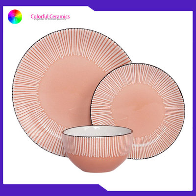 Glazed Silkscreen Multi Colored Stoneware Dinnerware Sets Dessert Plate Sala Bowl Tableware