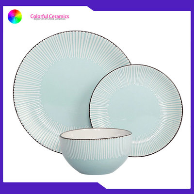 Glazed Silkscreen Multi Colored Stoneware Dinnerware Sets Dessert Plate Sala Bowl Tableware