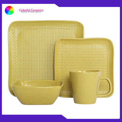 Tableware Ceramic Dinnerware Setsembossed Coffee Mug Square Plate Ceramic Sala Bowl
