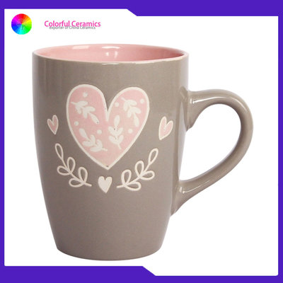 Silkscreen 340ml Handmade Stoneware Mugs Ceramic Coffee Cup Valentine's Day Gift