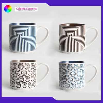 Geometric Silkscreen Silkscreen Coffee Mugs 480ml Stackable Household Tableware