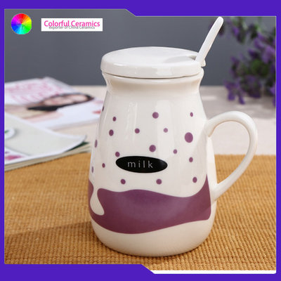 Tableware New Bone China Mug 400ml Capacity Ceramic Coffee Cup With Lid / Spoon