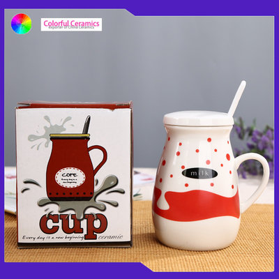 Tableware New Bone China Mug 400ml Capacity Ceramic Coffee Cup With Lid / Spoon