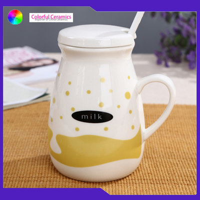 Tableware New Bone China Mug 400ml Capacity Ceramic Coffee Cup With Lid / Spoon