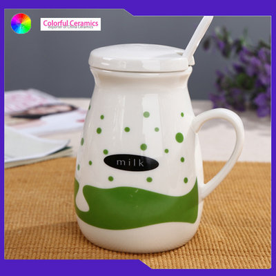 Tableware New Bone China Mug 400ml Capacity Ceramic Coffee Cup With Lid / Spoon