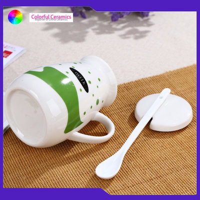 Tableware New Bone China Mug 400ml Capacity Ceramic Coffee Cup With Lid / Spoon