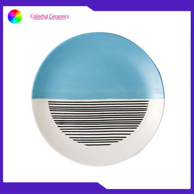 8 Inch Geometric Flat Custom Printed Dinner Plates Ceramic Tableware Eco Friendly
