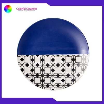 8 Inch Geometric Flat Custom Printed Dinner Plates Ceramic Tableware Eco Friendly