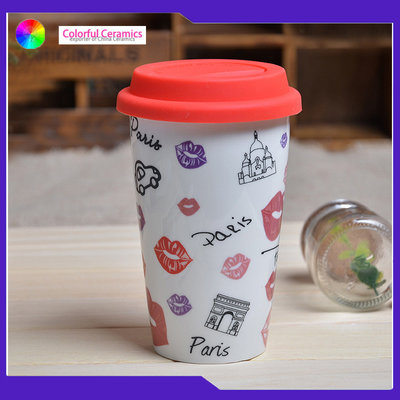 Double Layer Insulated Ceramic Coffee Mugs Without Handles Silicone Cover