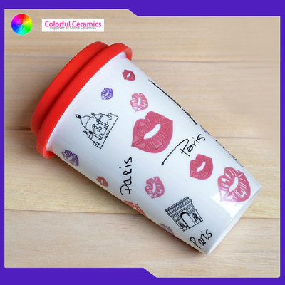 Double Layer Insulated Ceramic Coffee Mugs Without Handles Silicone Cover