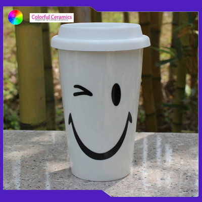Portable Travel Mug Ceramic Coffee Cup Without Handle Smiling Face Pattern