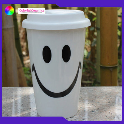 Portable Travel Mug Ceramic Coffee Cup Without Handle Smiling Face Pattern