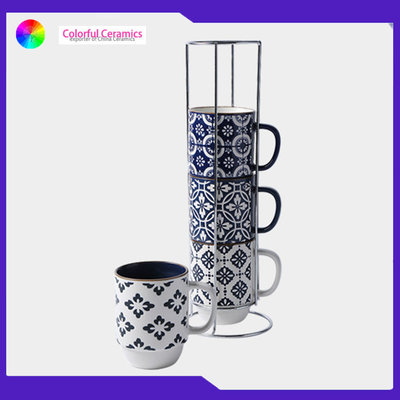 Metallic Glaze Stackable Coffee Mugs , Personalized Coffee Cup Tableware Set