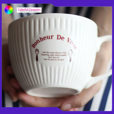 Vintage Breakfast Custom Embossed Mugs Yogurt Cup 580ml Large Capacity Oven Safe