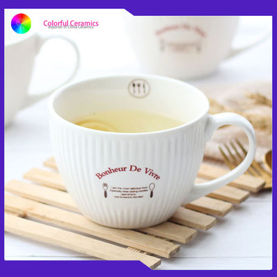 Vintage Breakfast Custom Embossed Mugs Yogurt Cup 580ml Large Capacity Oven Safe
