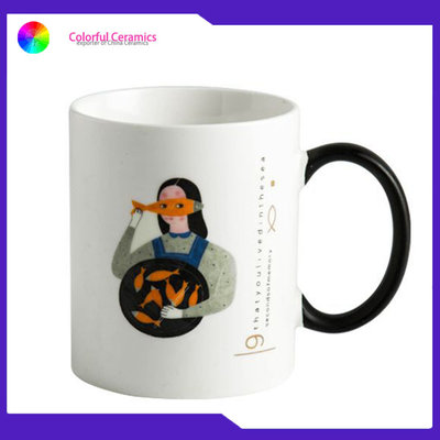 12 Oz Custom Imprinted Promotional Ceramic Coffee Mugs With Black Handle