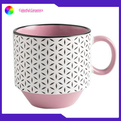 Round Handmade Stoneware Mugs , Personalized Silkscreen Coffee Mugs Dinnerware Set