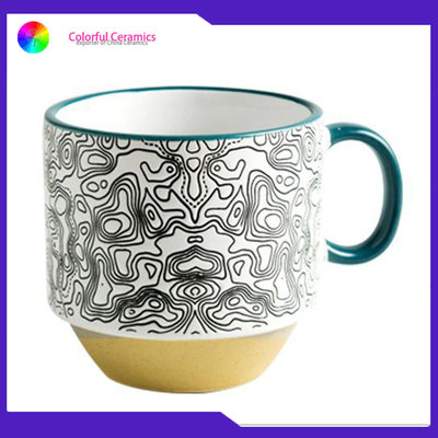 Round Handmade Stoneware Mugs , Personalized Silkscreen Coffee Mugs Dinnerware Set