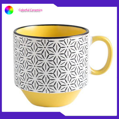 Round Handmade Stoneware Mugs , Personalized Silkscreen Coffee Mugs Dinnerware Set
