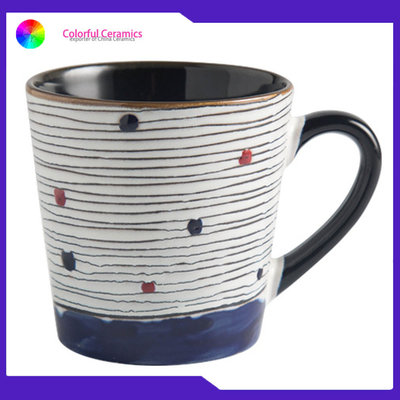 400ml Stoneware Hand Painted Coffee Cups Handprinted Logo Low Water Absorption
